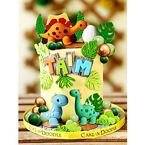 JeVenis Luxury Little Dinosaur Cake Decorations Dinosaur Cupcake Topper Green Rex Three Dino Cake Toppers for Birthday Baby Shower Party Supplies