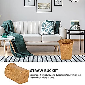 Healeved Straw Woven Wastebasket Wicker Trash Can Rattan Paper Storage Baskets Decorative Garbage Bin Rubbish Container Round Laundry Hamper Flower Vase Planter Holder Brown