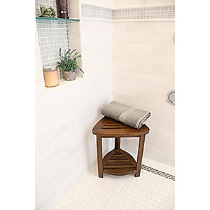 ALA TEAK Wood Bath Spa Shower Stool Corner Bench Stool Fully Assembled