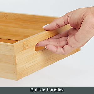 mDesign Wide Bamboo Kitchen Cabinet & Fridge Drawer Organizer Tray - Storage Bin with Handles for Cutlery, Serving Spoons, Cooking Utensils, Appliances - Echo Collection, Natural Wood