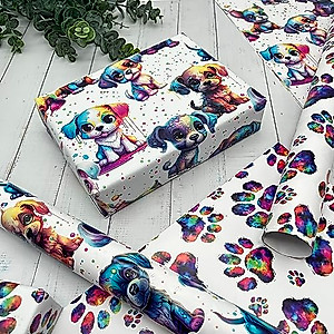 Dtiafu Dog Wrapping Paper - Colorful Paw Wrapping Paper for Boys Girls Kids Birthday Baby Shower Holiday - 20 X 28inch Per Sheet(8 Sheet Folded Flat)