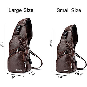 JUMO CYLY Leather Sling Bag with USB Charging Port Large Mens Crossbody Shoulder Bag Travel Sling Chest Bag (Small Deep Brown)