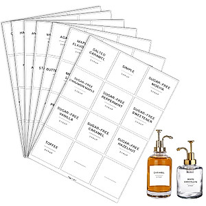 84 Pieces Pantry Labels,Coffee Syrup Labels,Waterproof Labels White Minimalist Labels Preprinted Self-Adhesive Labels Kitchen Labels for Storage Bins Coffee Station Syrup Dispenser Labels Blank Labels