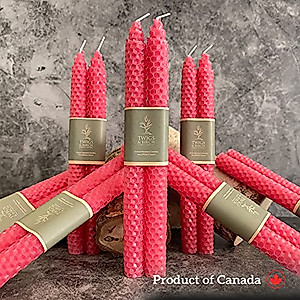 Twigs & Birch Tall Taper Candles Pack (14 Pink Beeswax Candles) – 7 Pairs of 100% Natural Canadian Beeswax Taper Candles – Smokeless Air-Purifying Burn - 9 inch Long Candles, Natural Colors