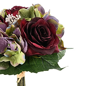 Hapeisy Artificial Flower Bridesmaids Sisters Hand Flowers Rose Bouquet Hand-Flowered Hydrangea Home Garden Decoration Photographing Props(Wine red)