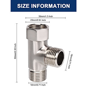 NearMoon Solid Brass G1/2" 3 Way Diverter Valve - Hose Fitting Tee, T Shape Adapter Connector for Angle Valve Hose, Bath Shower Arm, and Toilet Bidet Sprayer Faucet (Brushed Nickel)