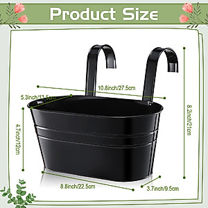 Zubebe 20 Pack Metal Iron Hanging Flower Holders Balcony Railing Planters Bucket Flower Pots with Detachable Hook Large Hanging Planters Rustic Herb Railing Planter for Indoor Outdoor Garden (Black)
