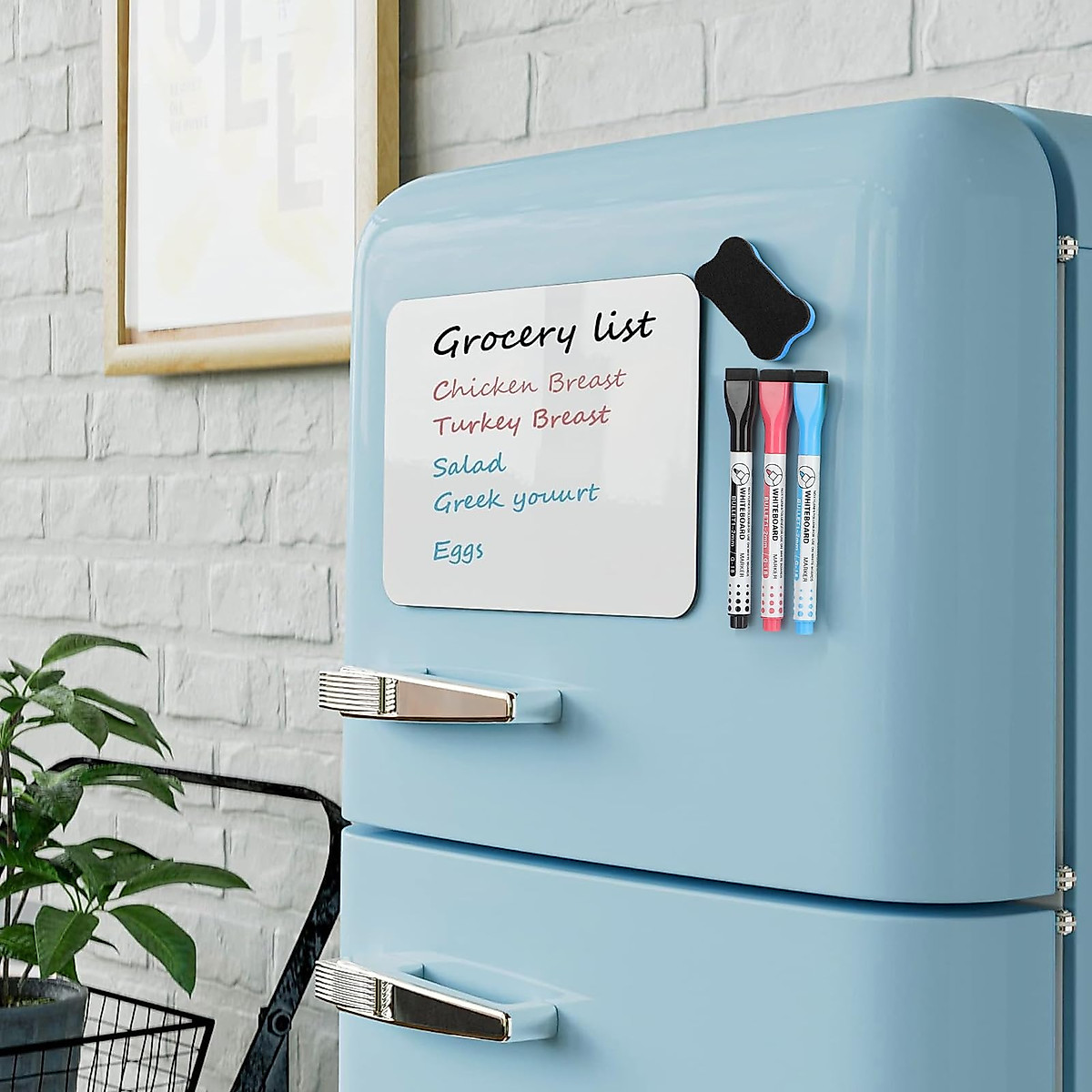 MaxGear Small Magnetic Dry Erase Board Sheet for Refrigerator, Fridge Whiteboard for Kitchen, 12"x8" White Board Organizer and Planner with Stain Resistant Technology, Include 1 Eraser, 3 Markers