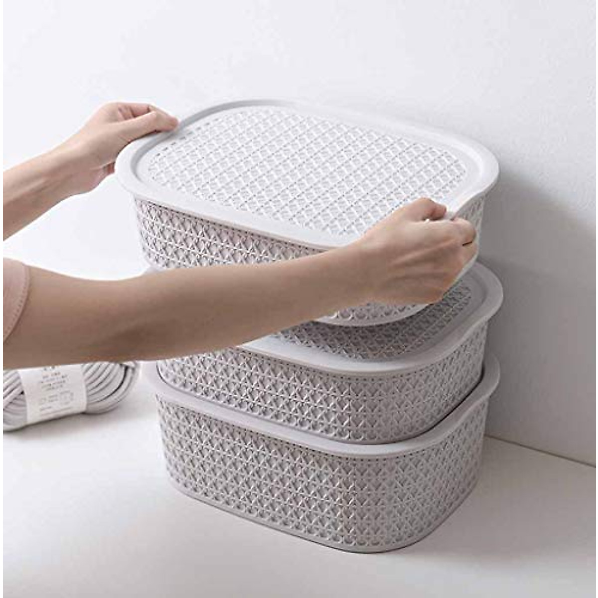Czlsd Covered Underwear Storage Box Three-Piece Thickened Grid Panties Socks Storage Box Plastic Wardrobe Bra Finishing Box (Color : White)