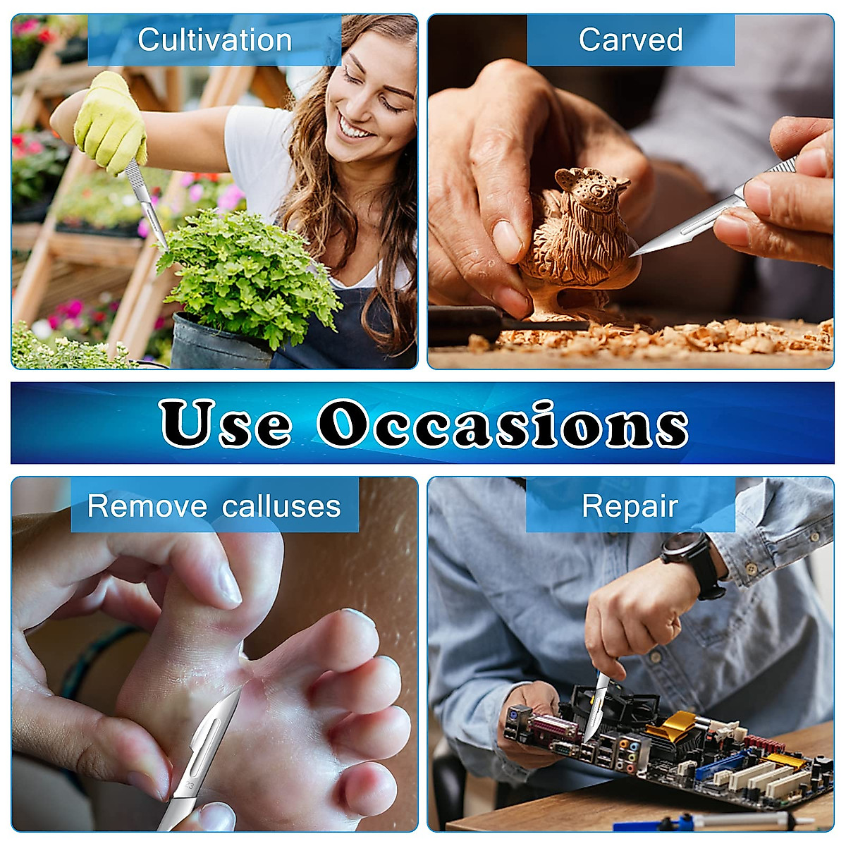 40 Pieces Scalpel Blades #11#23 Scalpels Surgical Blades with 2PCS #3#4 Handle & Storage Box,Individually Wrapped High Carbon Steel Blades for Sculpting, Cutting,Crafts & More