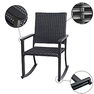 C-Hopetree Outdoor Rocking Chair for Outside Patio Porch, Metal Frame, Black All Weather Wicker