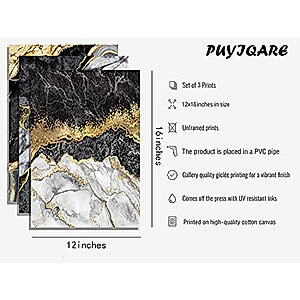 Abstract Black Gold Marble Texture Wall Art Painting Abstract Gold Wall Art Modern Posters Prints Abstract Marble Wall Art for Living Room Decor Abstract Wall Art Black and Gold Picture Unframed (12x16inch Unframed)