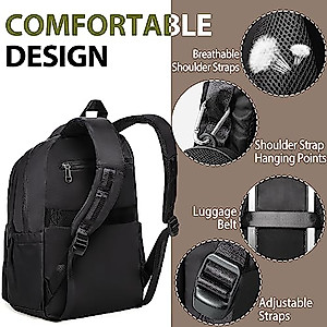 AUGUST 18 Casual Laptop Backpack - Nylon Water Resistant Daypack Backpacks with Breathable Shoulder Straps and Luggage Belt for Women Men Travel Work Commute, 25L(Black)
