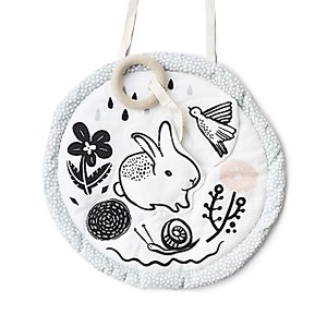 Wee Gallery Organic Meadow Activity Pad - High Contrast Tummy Time Play Mat with 6 Interactive Activities - Soft Sensory Toys for Babies - Visual & Motor Skill Development Toy