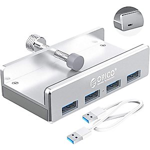 ORICO USB 3.0 Hub Clamp Adapter, Aluminum 4-Port USB Splitter with Extra Power Supply Port and 4.92 FT USB Data Cable, Ultra-Portable USB Expander for 2021 iMac/Laptop/PC