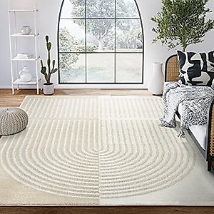 Abani Nuevo Collection Area Rug - Modern Arch Beige/Cream Pattern - 6'x9' - Easy to Clean - Durable for Kids & Pets - Non-Shedding - Medium Pile - Soft Feel - for Living Room, Bedroom & Office