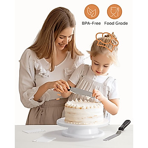 Kootek 11 Inch Rotating Cake Turntable with 2 Icing Spatula and 3 Icing Smoother, Revolving Cake Stand White Baking Cake Decorating Kits Supplies