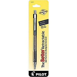 PILOT The Better Ball Point Pen Refillable & Retractable Ballpoint Pens, Fine Point, Black Ink, Single Pen (30010)