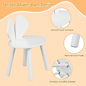 VECELO Kids Table and Chairs Set, Oval Tabletop and 2 Rabbit Chairs for Toddler Playing, Activity, White