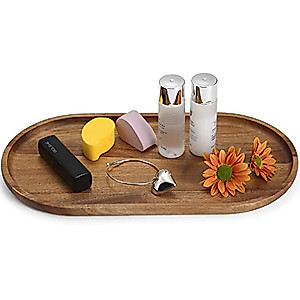 DOCMON Wooden Bathroom Tray Vanity Trays, Toilet Tank Tray Perfume Cosmetics Tray for Bathroom Countertop Dresser Tops, Wood Serving Trays for Food &Home Decor (Oval)