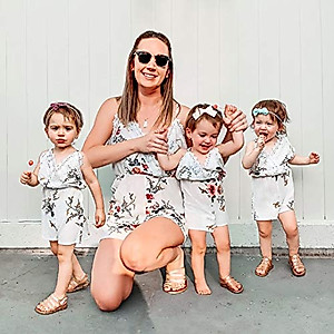 IFFEI Mommy and Me Matching Jumpsuit Outfits Floral Printed V Neck Romper Beachwear White 6-7 Years