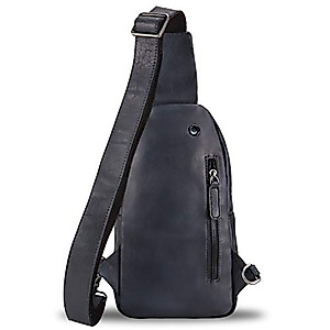 Genuine Leather Sling Bag Crossbody Purse Handmade Hiking Daypack Retro Shoulder Backpack Vintage Chest Bag (Darkgrey)