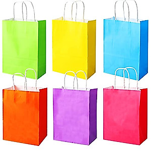 Jutoe 24pcs Kraft Paper Gift Bags,Recyclable Paper Shopping Bags with Handles,Rainbow Colors Retail Bags,Birthday Party Bags,Souvenir Gift Bags