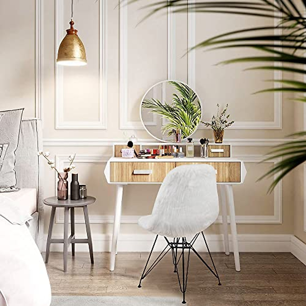 GIA Contemporary Armless Metal Legs and Removable Faux Fur Chair Cover, Set of 1, Arctic White