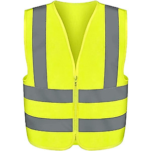Neiko 53940A High Visibility Safety Vest with Reflective Strips | Size Medium | Neon Yellow Color | Zipper Front | For Emergency, Construction and Safety Use