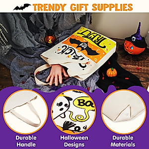 JOYIN 3PCS 13.75” Large Halloween Tote Treat Bags for Trick or Treating, Halloween Goodie Candy Bags, Reusable Canvas Gift Bags for Kids Party Favor Supplies, Snack Grocery Bags with Handles