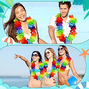 Sherr 48 Pcs LED Hawaiian Leis Light up Flower Leis Necklace with LED Lights Luau Flowers Necklaces for Masquerade Beach Wedding Tropical Themed Party Supplies(Colourful)