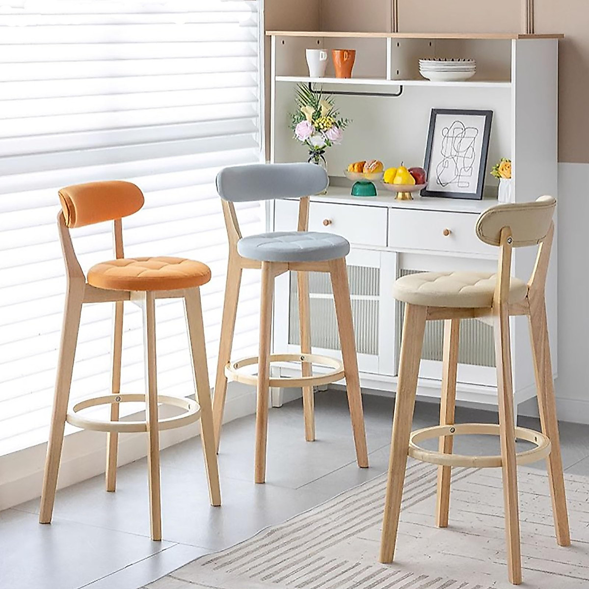 WHYATT Bar Stools，Stools for Kitchen Counter, Solid Wood Frame Dining Chairs Suitable for Bistros, Cafes, Restaurants. (Color : Green)