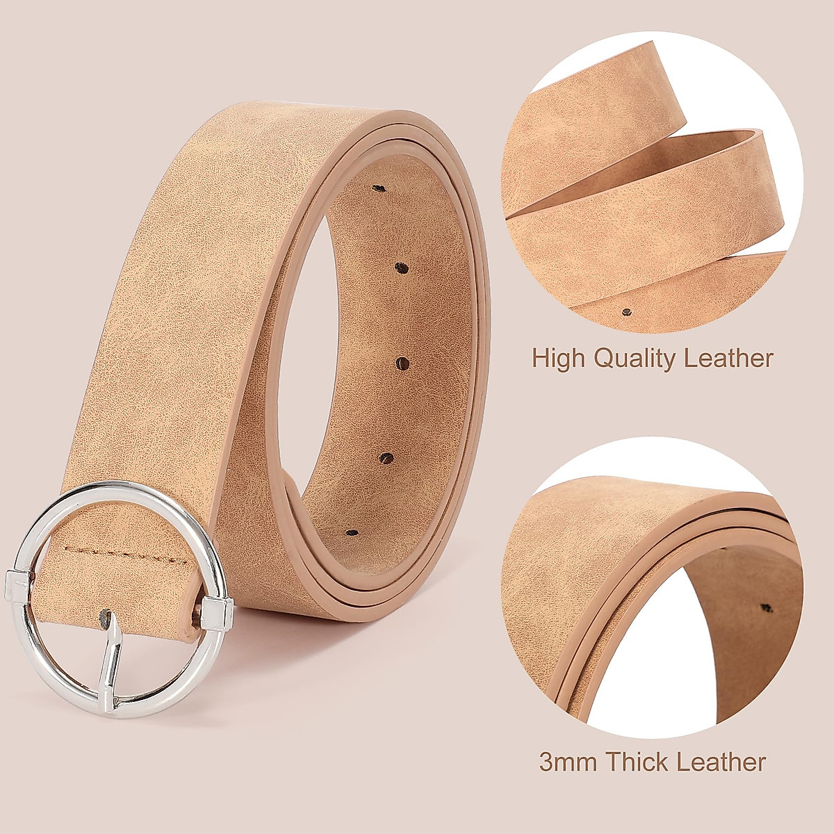 XZQTIVE Women Belts for Jeans Dress Casual Women Leather Belts with O-Ring Buckle 1.42" Width Plus Size Ladies Waist Belts,brown