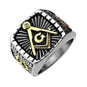 Artisan Owl Freemasons Masonic IP Gold and Burnished Square Face Stainless Steel Casting Ring (12)
