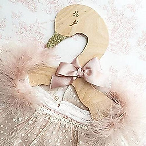 Baby Hangers for Nursery, 2 Pack Wooden Swan Shape Baby Hangers with Ribbon Bowknot - Lovely Child Hangers for Infant Toddler Princess Dress Skirt Pants, 9.8 Inches for Space Saving Baby Room Decor