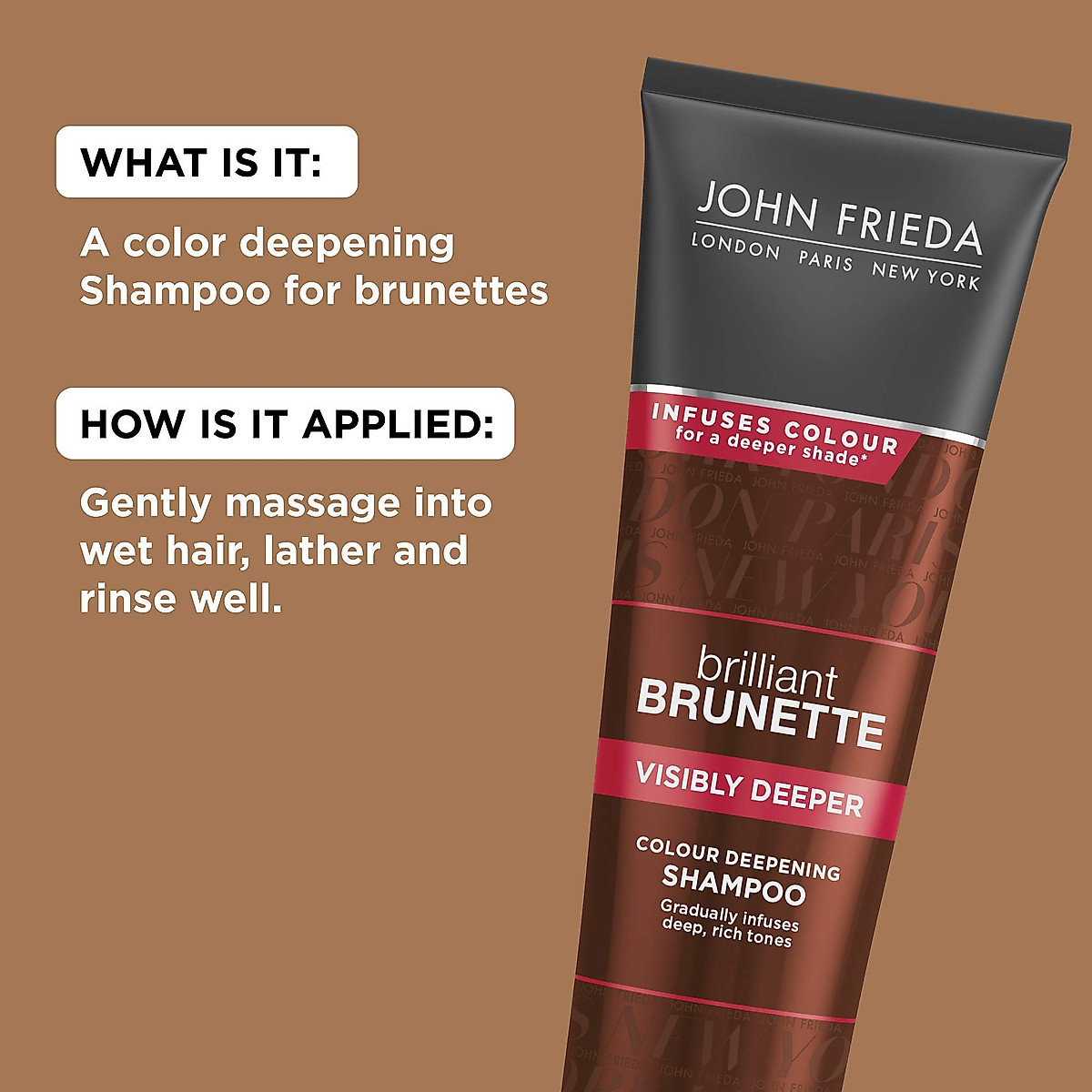 John Frieda Midnight Brunette Visibly Deeper Colour Deepening Shampoo, 8.3 Ounces - Packaging May Vary