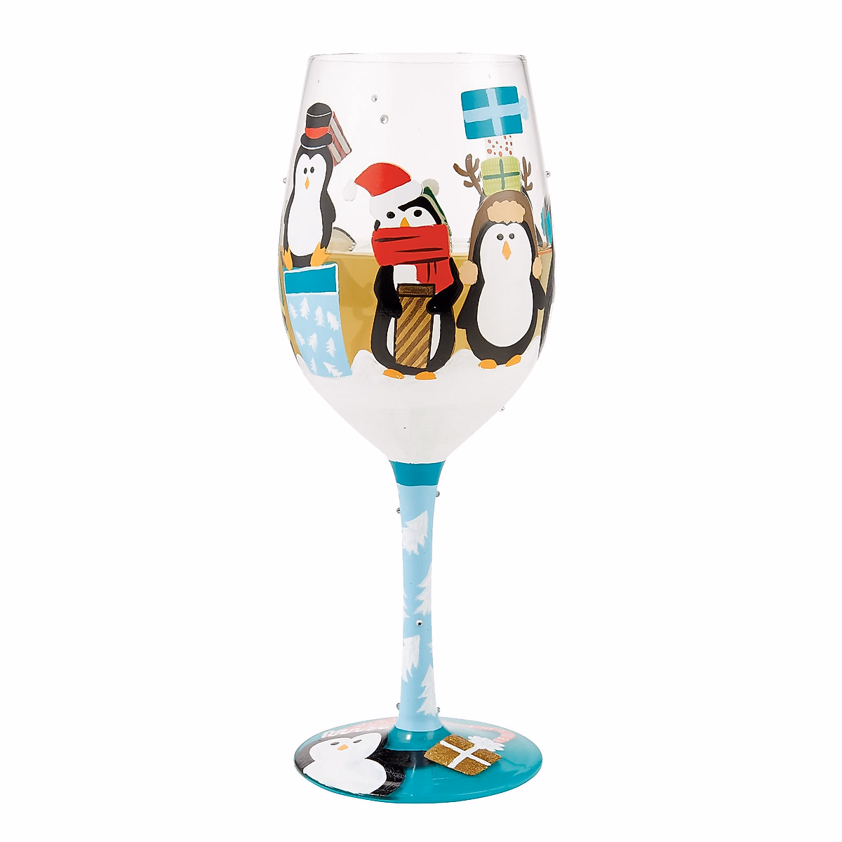 Enesco Designs by Lolita Holiday Penguins and Presents Hand-Painted Artisan Wine Glass, 15 Ounce, Multicolor