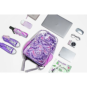 BLUEFAIRY Clear Backpack for Girls Stadium Approved Heavy Duty PVC Transparent Book Bag Cute See Through Bag for School Events Travel Gifts 17 Inch Laege Purple