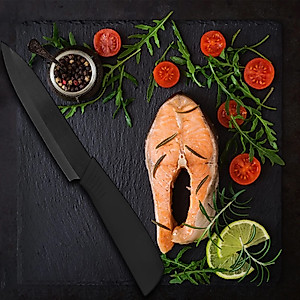 Ceramic Knife Set,Five piece 5" Utility Knife, 4" Fruit Knife, 3" Paring Knife and One Peeler，Ultra Sharp Professional Kitchen Chef Knives with Stain Resistant (Black)