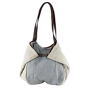 NOVICA Artisan Handmade Ref Undyed Recycled Denim Cotton Shoulder Bag from Guatemala Handbags Blue Grey Hobo Shopping Solid Sustainablereclaimed Eco Friendly Bohemian