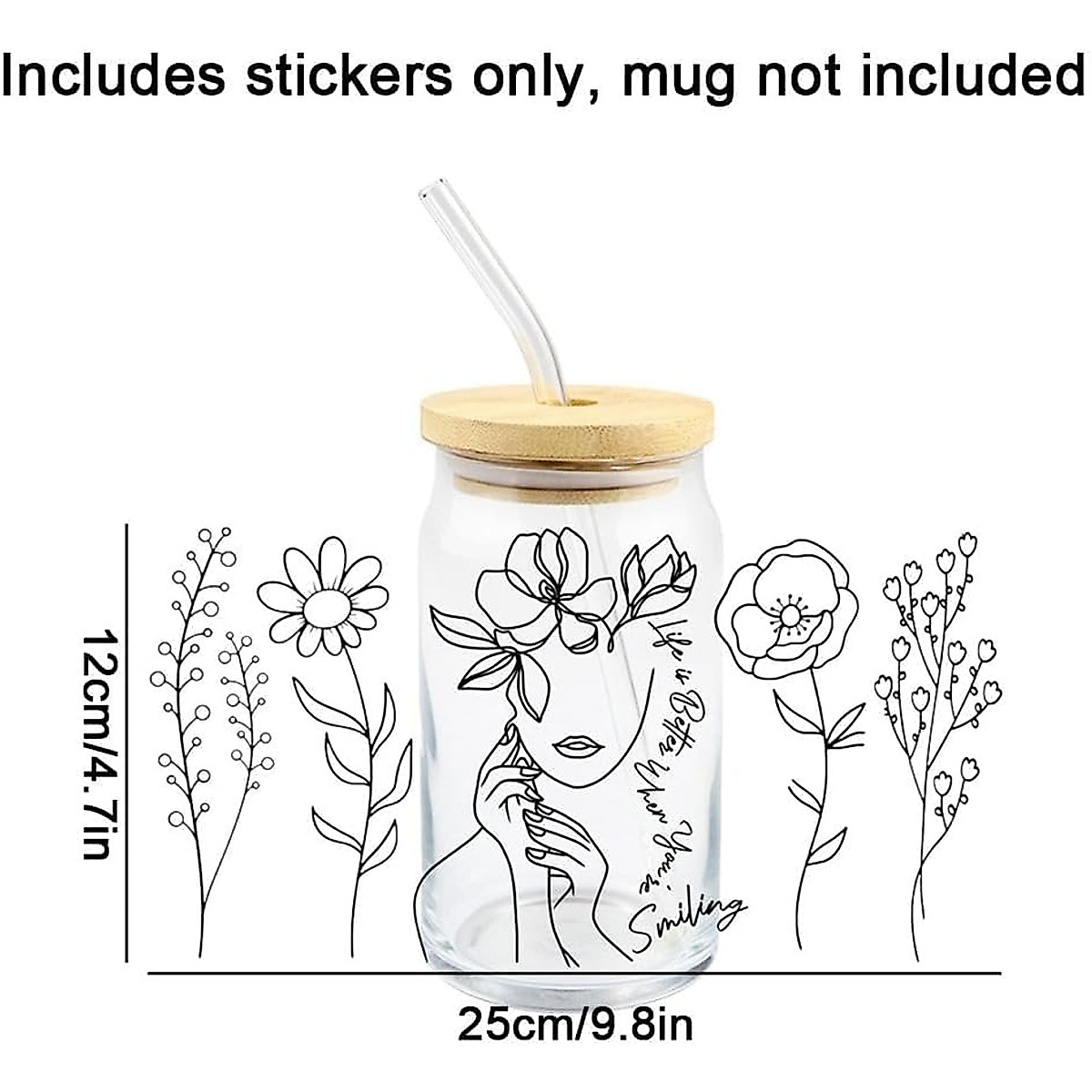 Flower UV DTF Transfer Sticker Waterproof UV DTF Cup Wrap Rub on Transfer Stickers Decals for Glass Cups Coffee Cup Crafting Furniture Iron-on Transfers