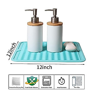 ZLR Silicone Dish Drying Mat for Kitchen Counter- Eco Friendly Food Grade Silicone Drying Mat - Easy to Clean Heat Resistant Dish Mat (Mint Green, M (12" x 12"))