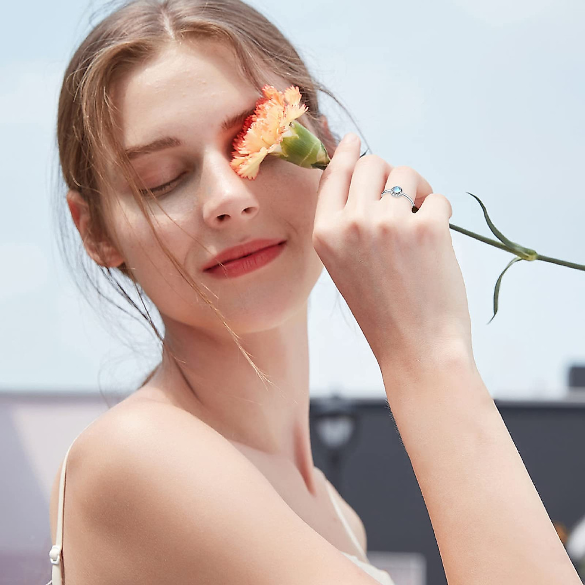 Moonstone Rings Sterling Silver Celtic Knot Adjustable Ring Rainbow Moonstone Stackable Thumb Fashion Finger Hollow Knot Wrap Around Spoon Ring Irish Jewelry Good Luck Gifts for Women (Celtic Knot Moonstone Ring)