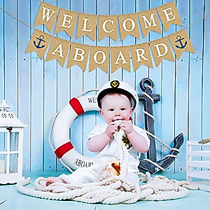 Rainlemon Jute Burlap Welcome Aboard Banner Nautical Boy Baby Shower Birthday Party Nursery Garland Decoration