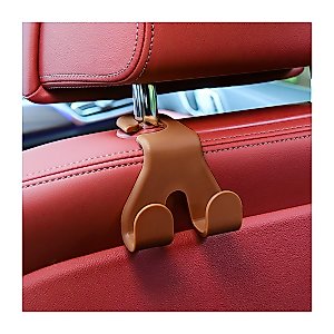 AICEL Car Seat Headrest Hook, 4 Pack Purse Hooks for Auto, 2 in 1 Durable Seat Back Hanger, Storage Organizer Phone Holder for Automotive Interior, Universal for Handbag Coat Grocery (Brown)