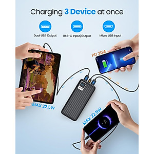 PDBEST Portable Charger Power Bank 50000mah - PD 22.5W USB C Charger, QC 4.0 Fast Charging Battery Pack with LED Display 3 Outputs for iPhone, Samsung, iPad etc.…