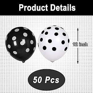 wrovitik 50 Pcs Latex Balloons, 12 Inch Black and White Polka Dot Balloons for Graduation Brithday Balloon Wedding Balloon Decoration