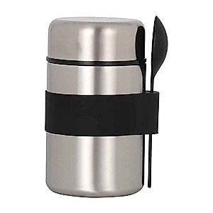 BYBYCD Food Container Portable Solid Color Vacuum Jar Stainless Steel Inner Stewed Cup Mini Insulated with A Spoon Breakfast Cup(Silver&Black)