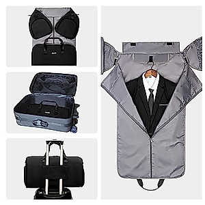Convertible Garment Duffel Bag with Shoe Compartment,ZALUPRI Carry on Garment Bag for Men Women 2 in 1 Hanging Suitcase Suit Weekend Travel Bag, Black