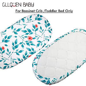 Gllquen Baby Bassinet Crib Sheets Set, Breathable Cozy Fitted Mattress Sheet, Elastic Travel Crib Fashionable Floral Pattern, Standard Cradle Safe Sheets for Baby Boy Girls 32"X16" (Flowers)